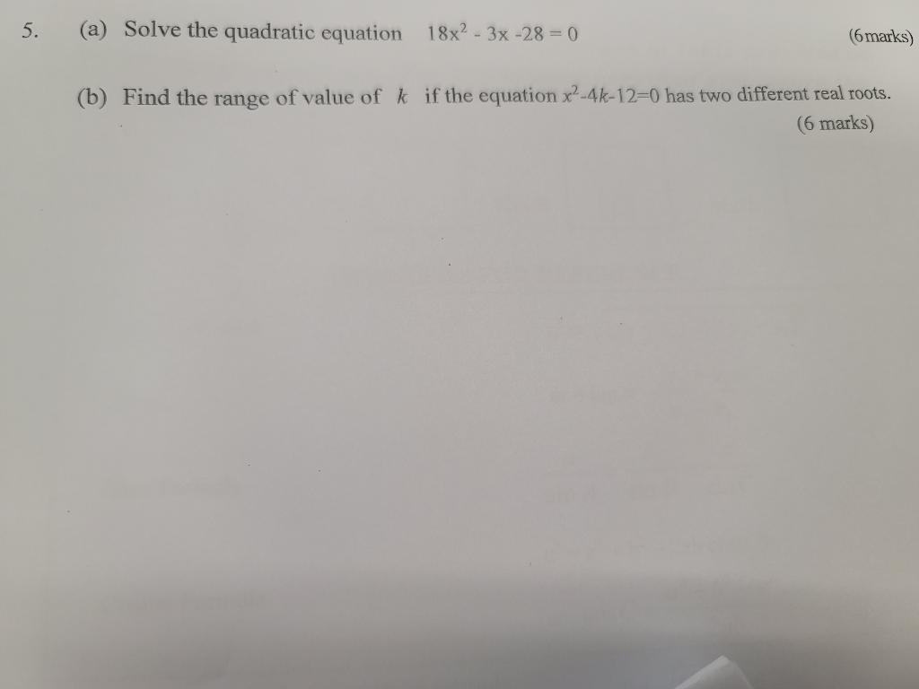 Solved (a) Solve the quadratic equation 18x2−3x−28=0 | Chegg.com