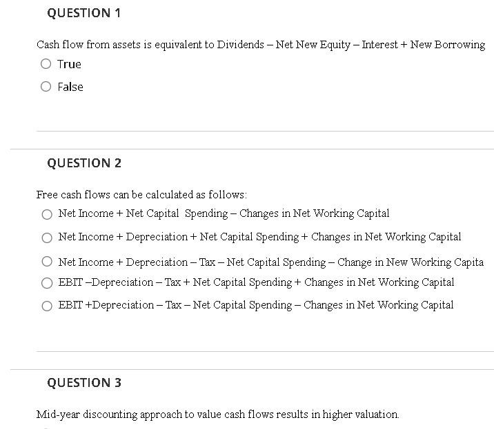 Solved Cash flow from assets is equivalent to Dividends - | Chegg.com