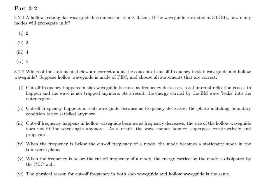 Solved 3-2-1 A hollow rectangular waveguide has dimension 1 | Chegg.com