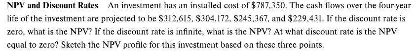 Solved NPV and Discount Rates An investment has an installed | Chegg.com