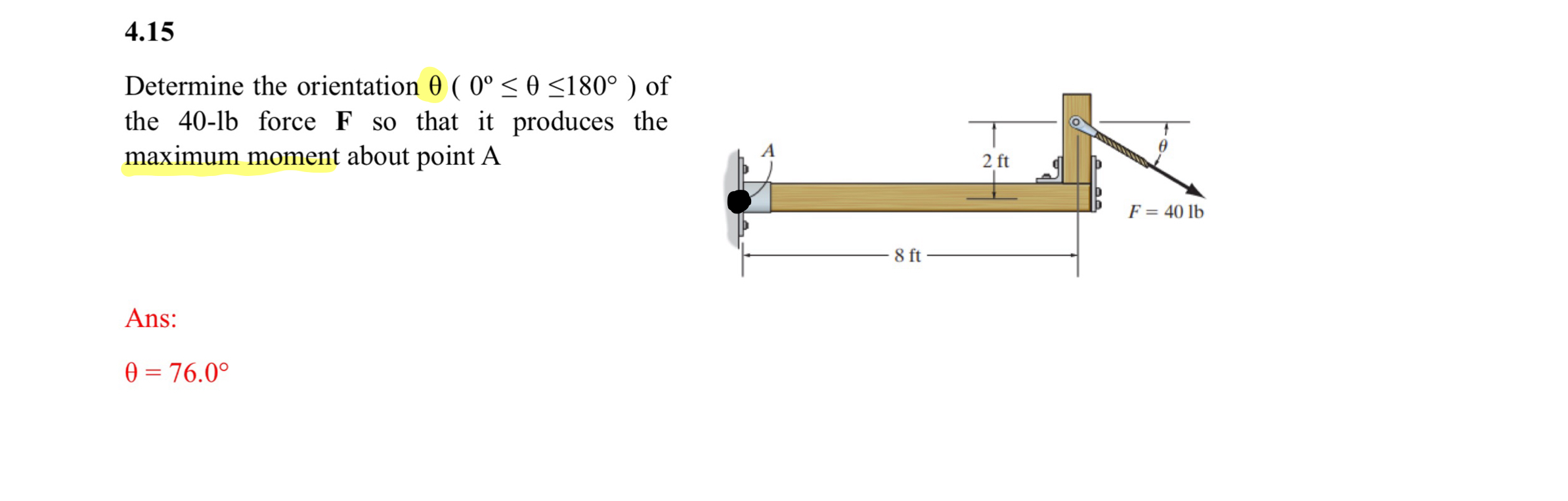 Solved 4.15Determine the orientation θ(0°≤θ≤180°) ﻿ofthe | Chegg.com