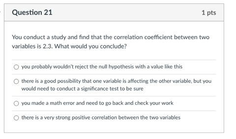 Solved You conduct a study and find that the correlation | Chegg.com