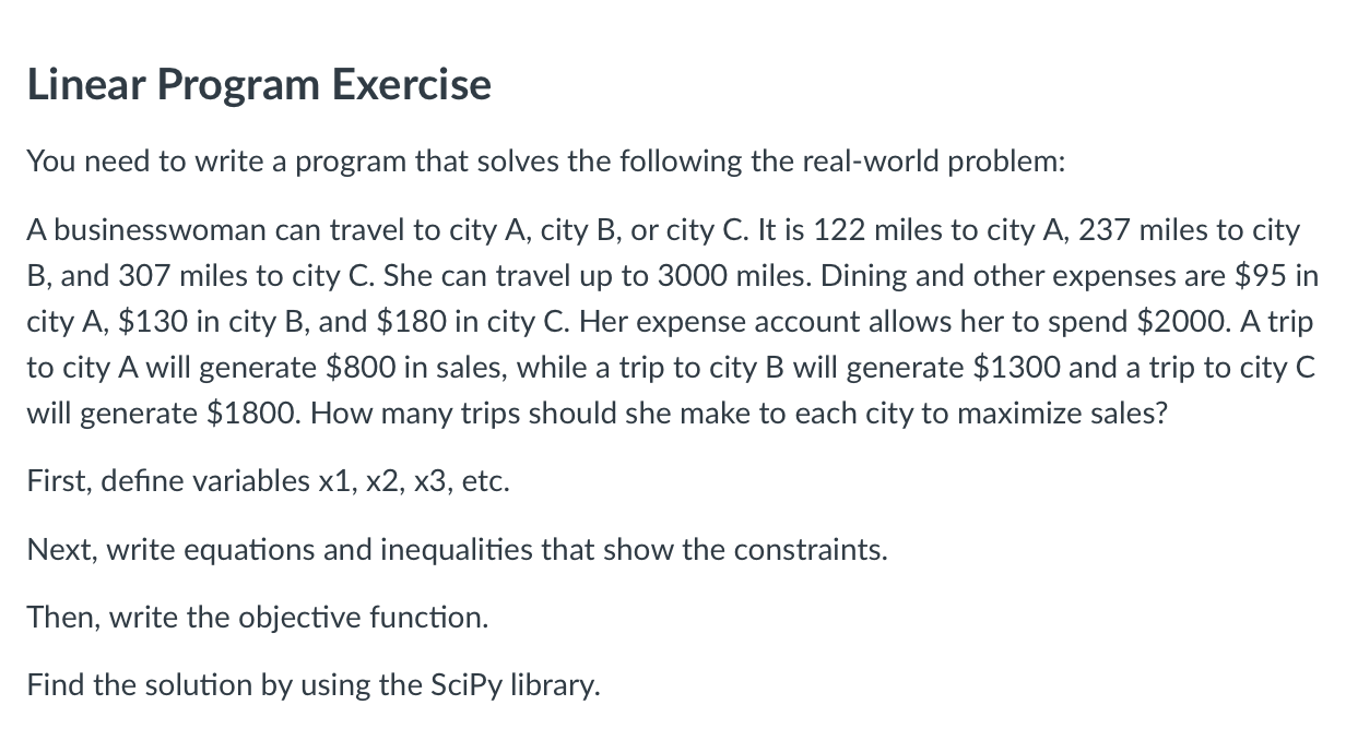 Solved Linear Program Exercise You need to write a program | Chegg.com
