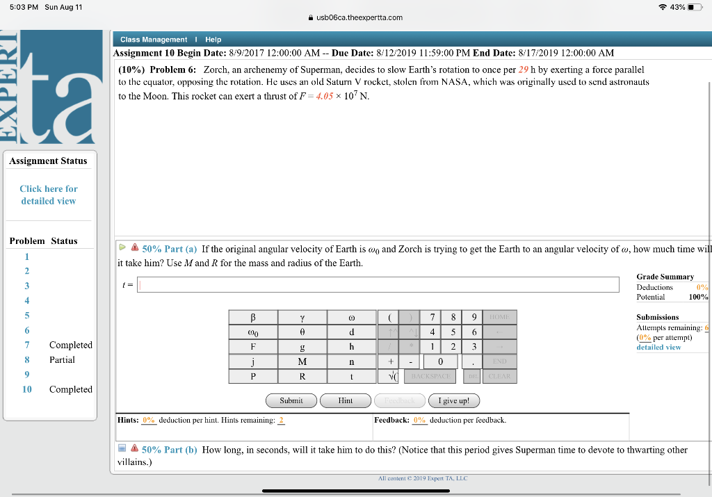 Solved 5:03 PM Sun Aug 11 43%O . usb06ca.theexpertta.com | Chegg.com