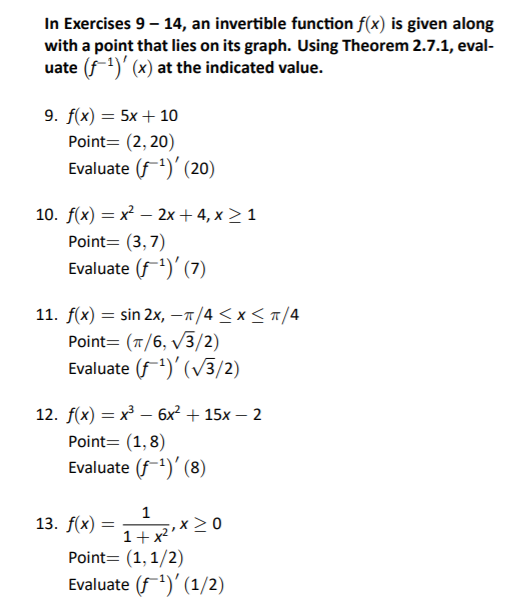 Solved In Exercises 9 - 14, an invertible function f(x) is | Chegg.com