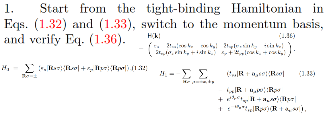 1. Start from the tight-binding Hamiltonian in Eqs. | Chegg.com