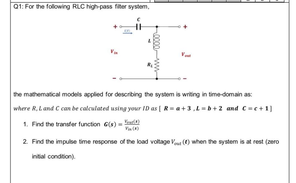 Q1: For the following RLC high-pass filter system, | Chegg.com