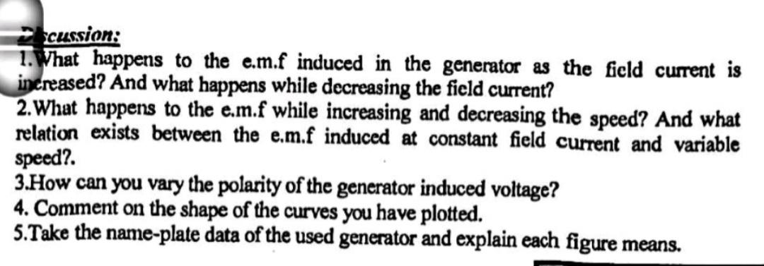 Solved Open Circuit Characteristics (O.C.C) of D.C | Chegg.com