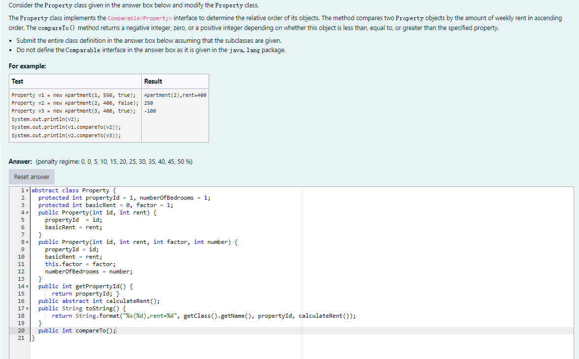 Solved Consider the Property class given in the answer box | Chegg.com