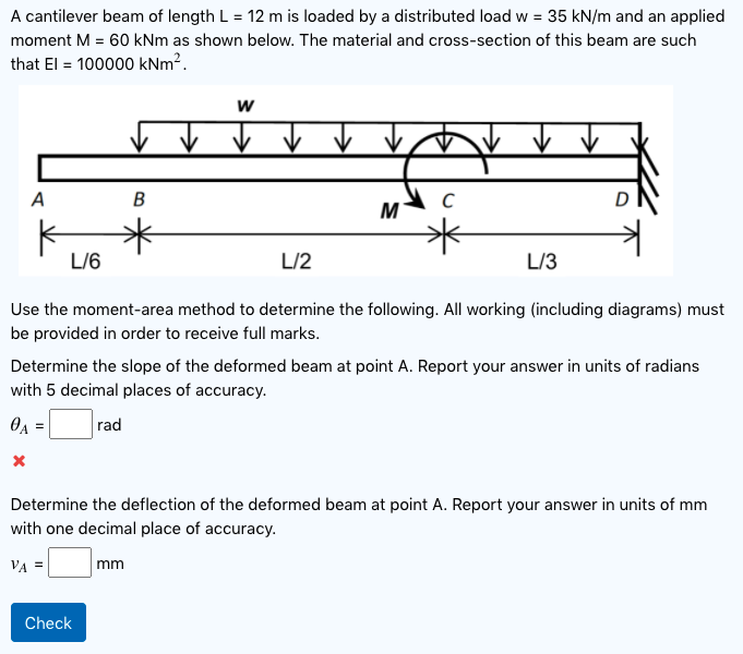 Solved A cantilever beam of length L = 12 m is loaded by a | Chegg.com