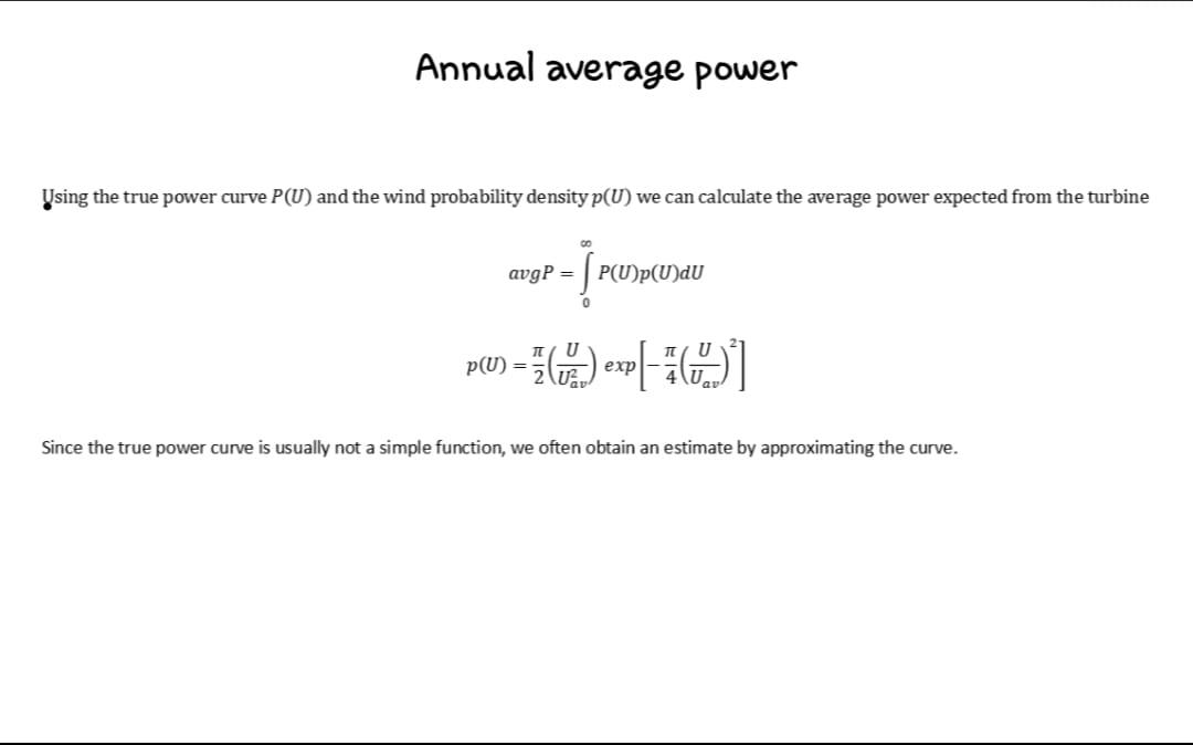 Solved Annual average power Using the true power curve P(U) | Chegg.com