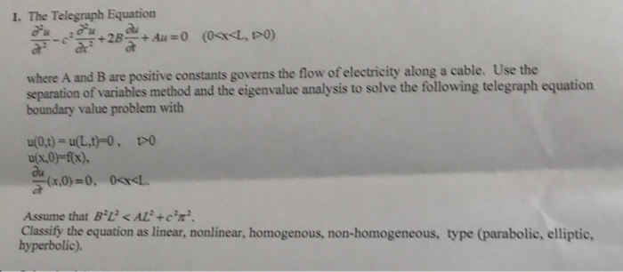 Solved 1. The Telegraph Equation Use the A and B are | Chegg.com