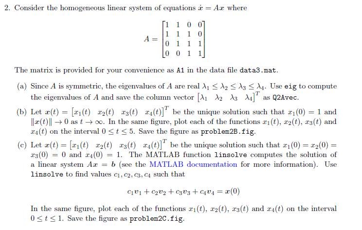 2. Consider the homogeneous linear system of | Chegg.com