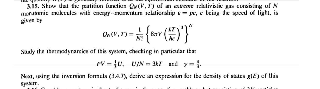 Solved 3.15. Show that the partition function Ox(V.T) of an | Chegg.com