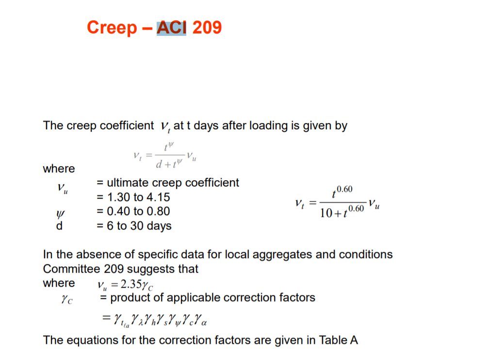 Solved 1.Use the ACI 209 expressions for creep and shrinkage | Chegg.com