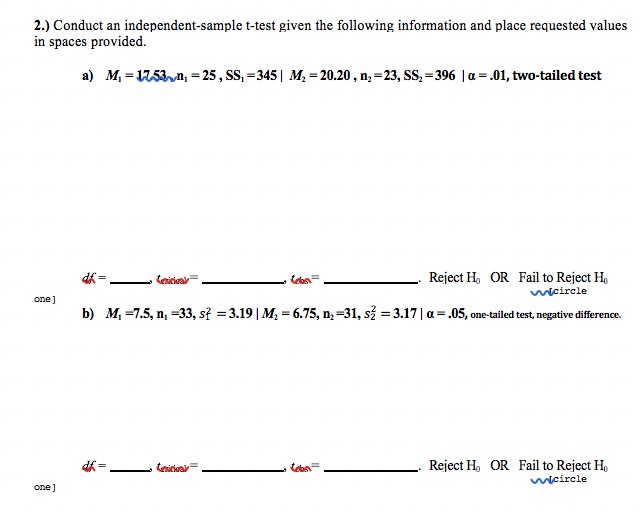 Solved 2.) Conduct an independent-sample t-test given the | Chegg.com