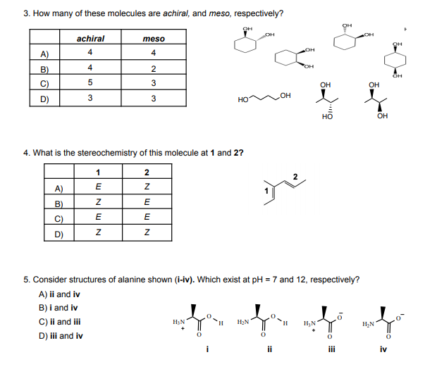 Solved 3. How many of these molecules are achiral, and meso, | Chegg.com