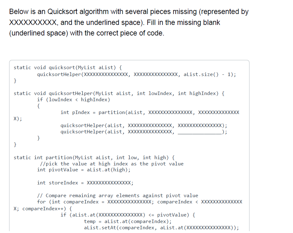 Solved PLEASE USE JAVA Please fill in where there is | Chegg.com Solved PLEASE USE JAVA Please fill in where there is | Chegg.com