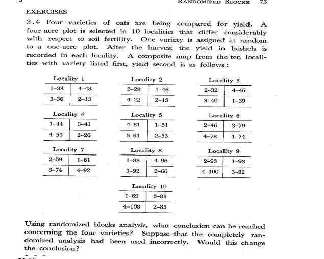 Solved RANDOMIZED BLOCKS 13 EXERCISES 3.4 Four varieties of | Chegg.com