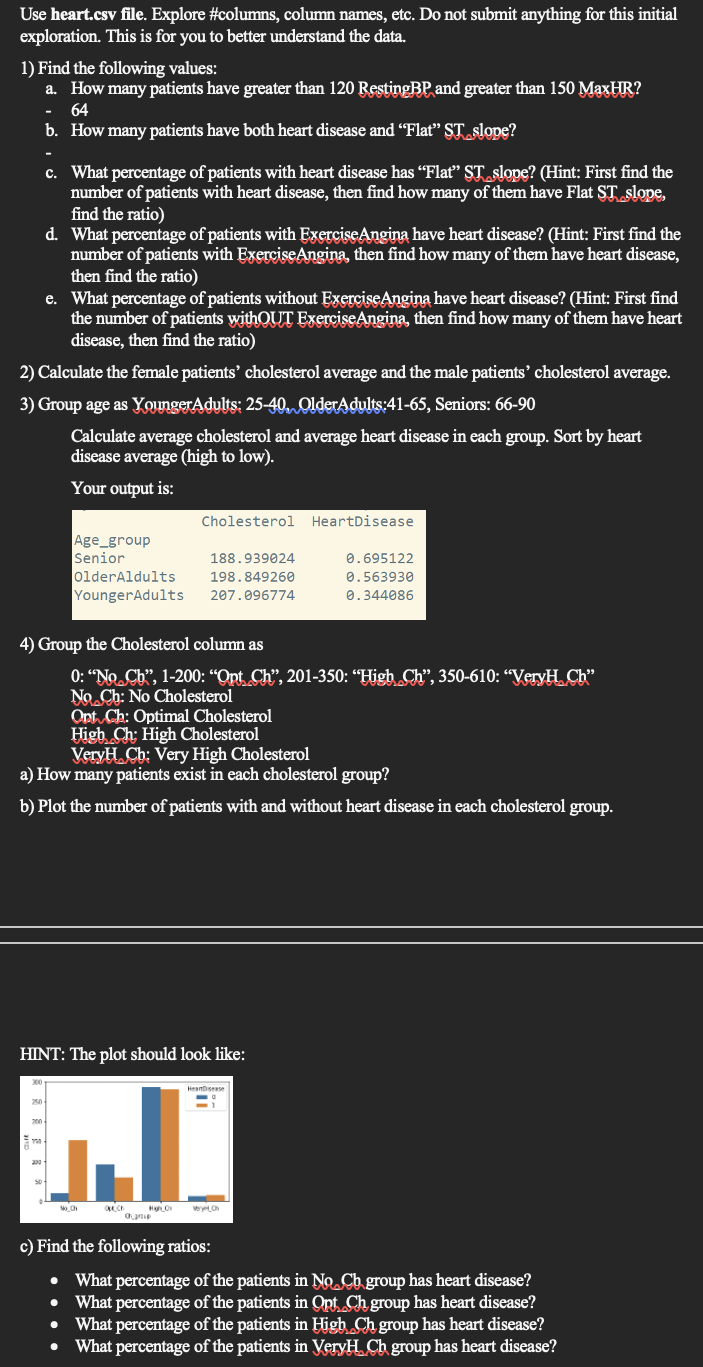 Use heart.csv file. Explore #columns, column names, | Chegg.com
