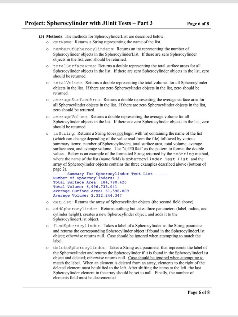 Project: Spherocylinder with JUnit Tests - Part 3 | Chegg.com