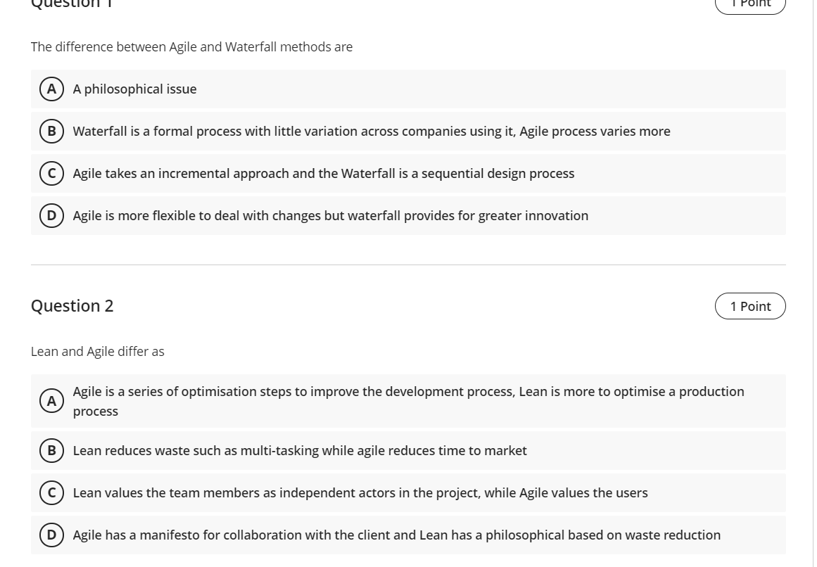 Solved I Point The difference between Agile and Waterfall | Chegg.com