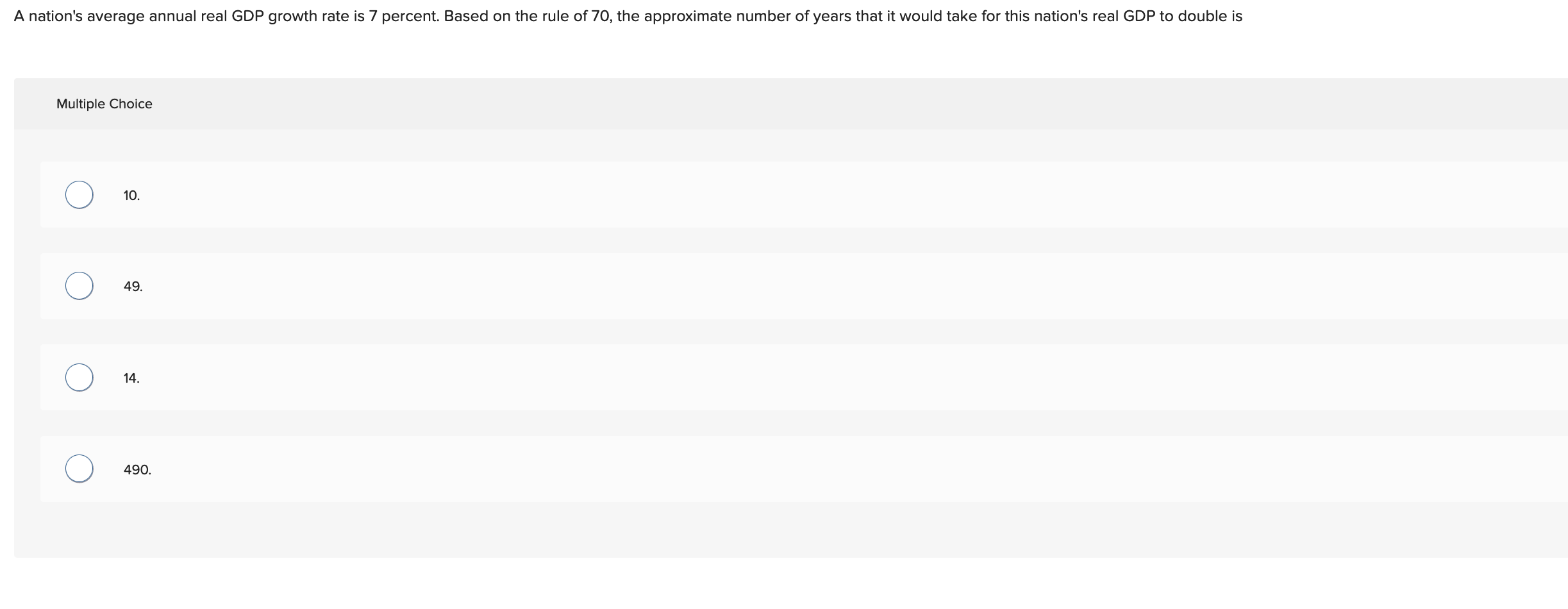 Solved Multiple Choice 10. 49. 14. 490. | Chegg.com