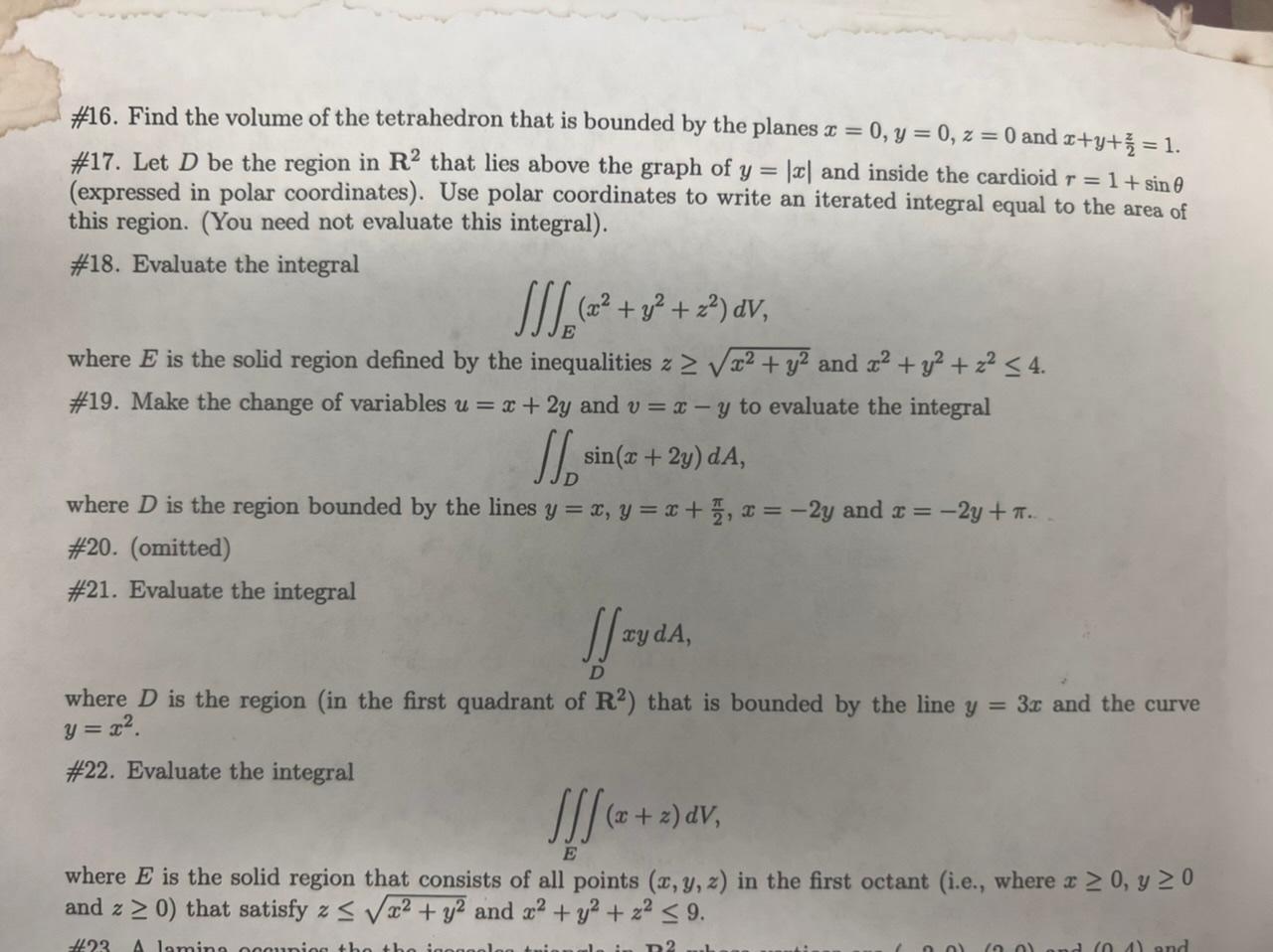Solved \#16. Find the volume of the tetrahedron that is | Chegg.com