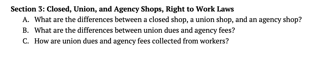 Solved Section 3: Closed, Union, and Agency Shops, Right to | Chegg.com