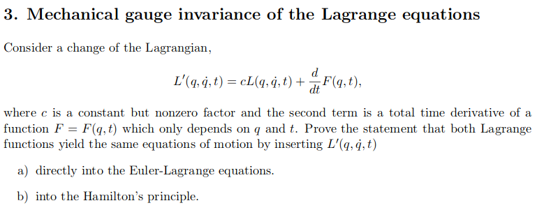 3. Mechanical gauge invariance of the Lagrange | Chegg.com