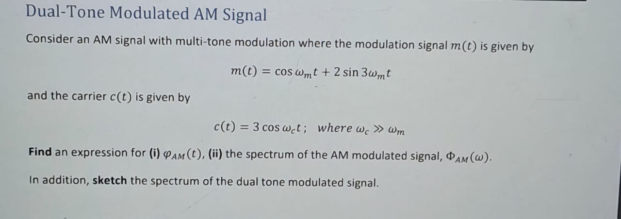 Solved Dual-Tone Modulated AM ﻿SignalConsider an AM ﻿signal | Chegg.com