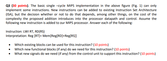 Solved Q3 (30 points). The basic single-cycle MIPS | Chegg.com