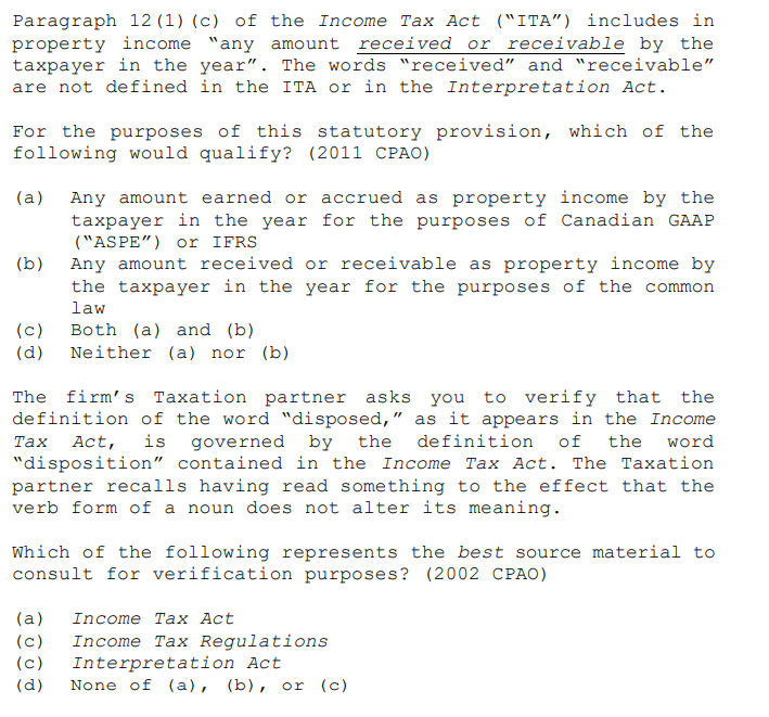 Solved Paragraph 12(1) (c) of the Income Tax ACt ("ITA") | Chegg.com