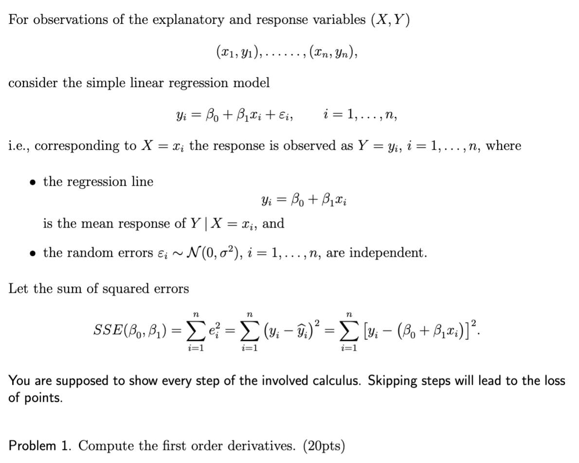 Solved For observations of the explanatory and response | Chegg.com