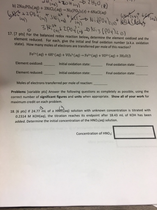 Solved For the balanced redox reaction below, determine the | Chegg.com