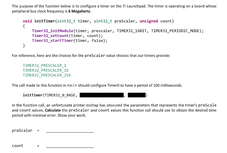 Solved The purpose of the function below is to configure a | Chegg.com