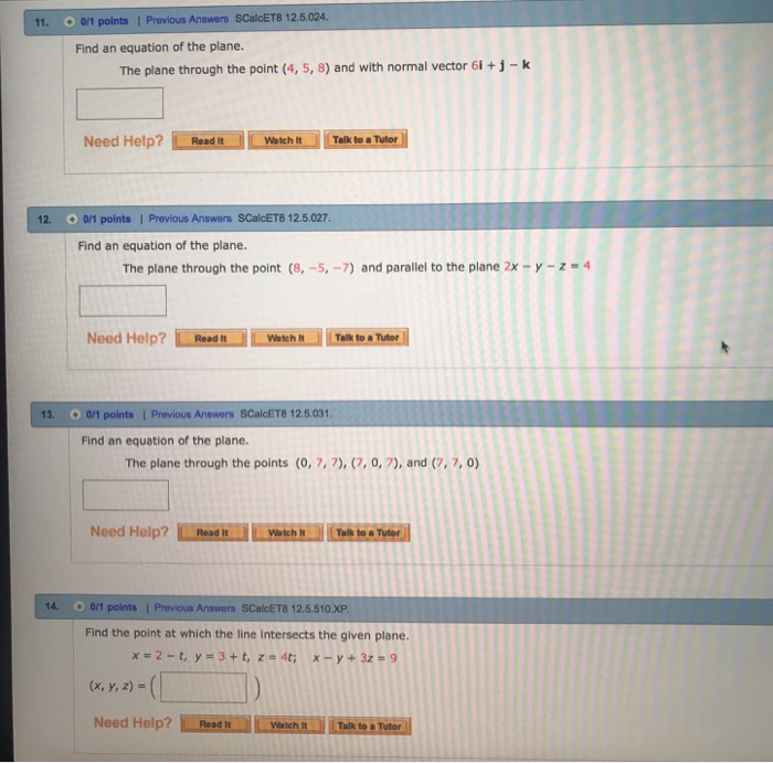 Solved 11. O 0/1 polnts | Previous Answers SCalcET8 | Chegg.com