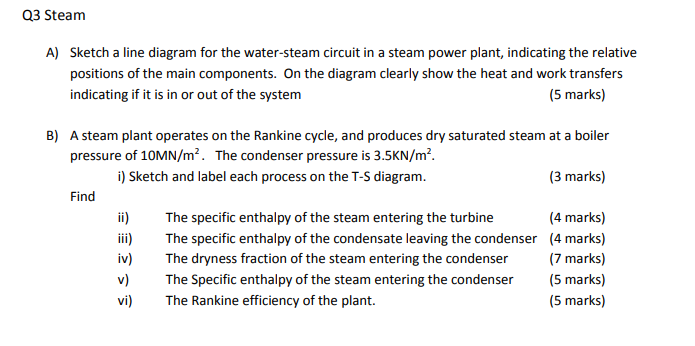 Solved Q3 Steam A) Sketch a line diagram for the water-steam | Chegg.com