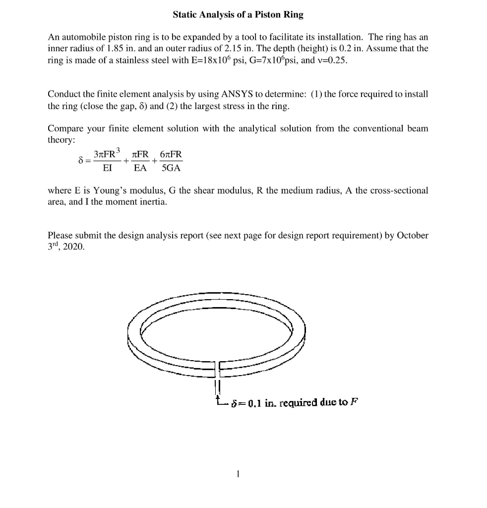 Static Analysis of a Piston Ring An automobile piston | Chegg.com