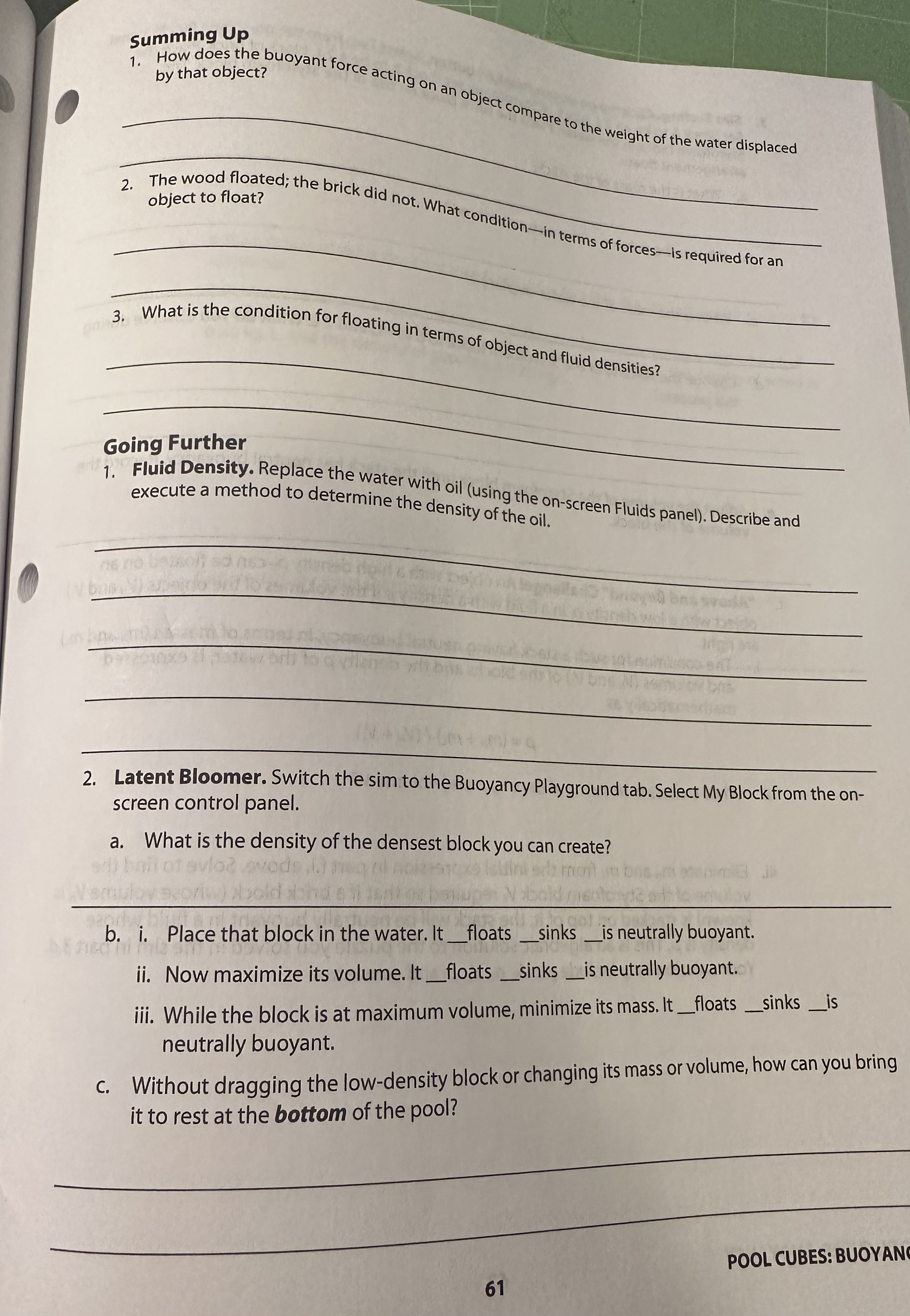 Solved Mechanics Buoyancy and Flotation Simulation Pool | Chegg.com