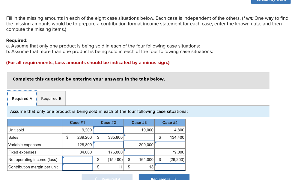 Solved Fill in the missing amounts in each of the eight case | Chegg.com