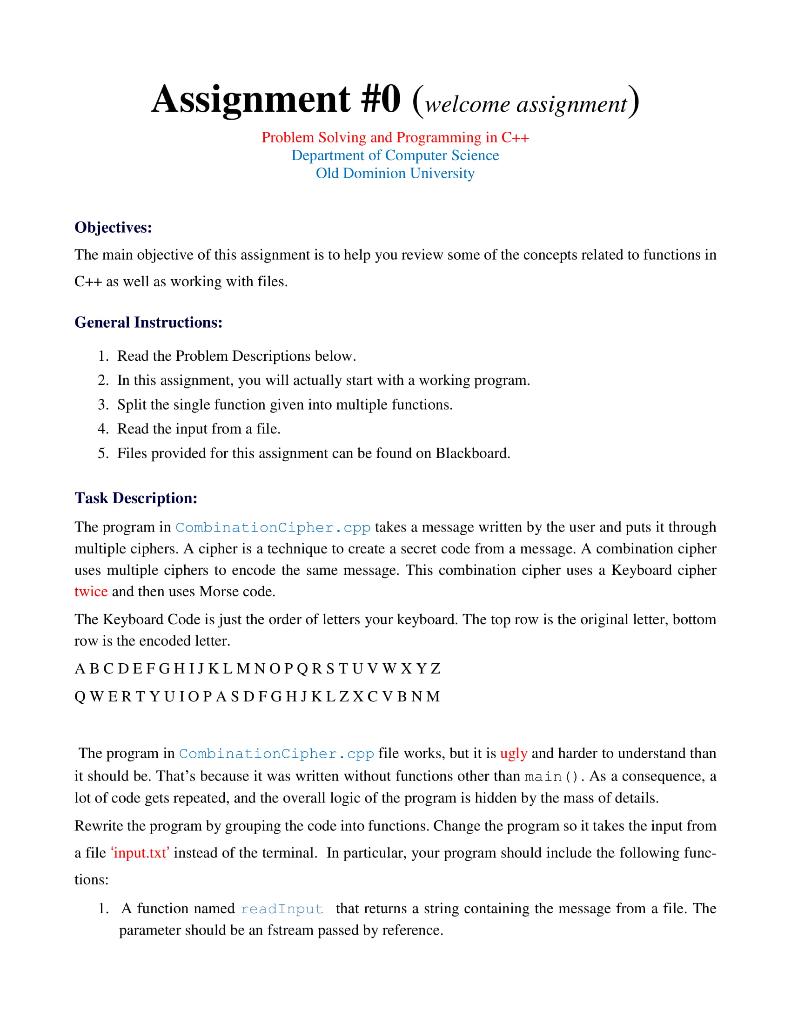 Solved Assignment #0 (welcome assignment) Problem Solving | Chegg.com