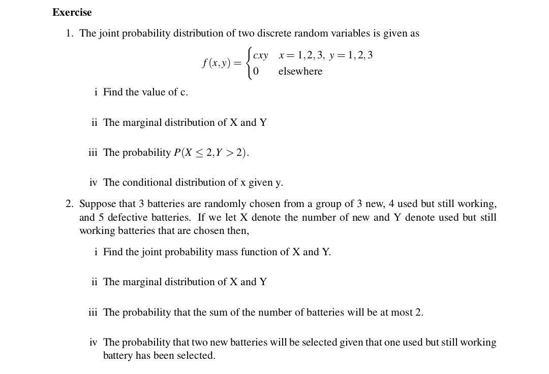 Solved Exercise 1. The joint probability distribution of two | Chegg.com