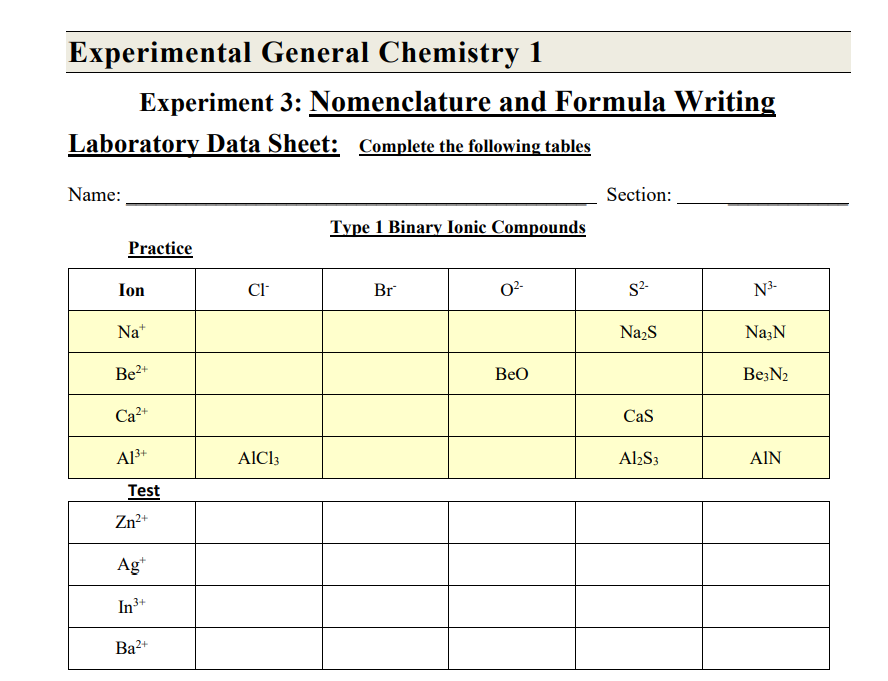 Solved Experimental General Chemistry 1 Experiment 3: | Chegg.com
