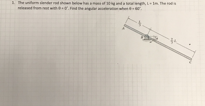Solved The uniform slender rod shown below has a mass of 10 | Chegg.com