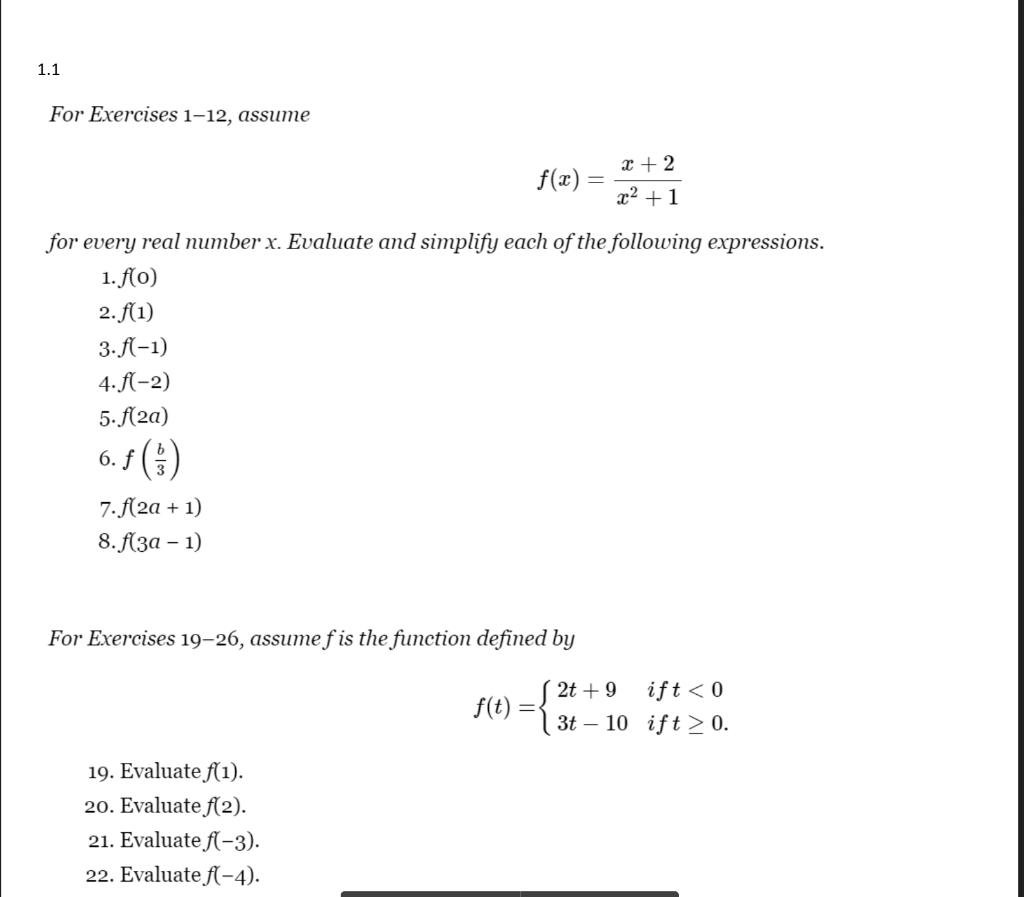 Solved 1.1 For Exercises 1-12, assume x + 2 f(x) x2 +1 for | Chegg.com