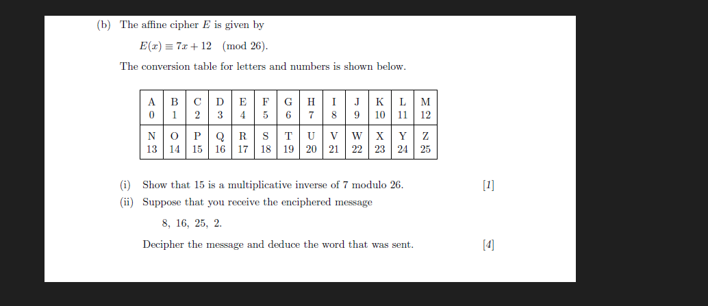 Solved (b) The affine cipher E is given by | Chegg.com