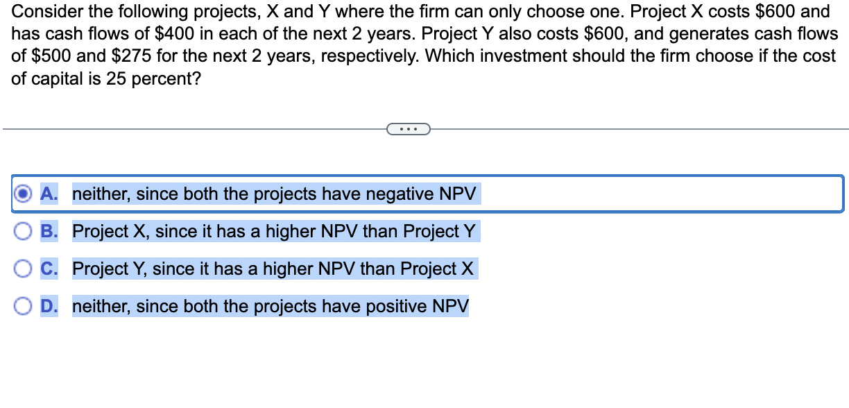 Solved Consider the following projects, X and Y where the | Chegg.com