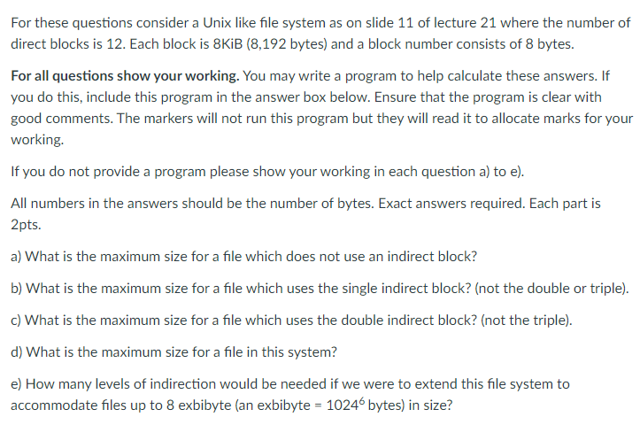 Solved For these questions consider a Unix like file system | Chegg.com