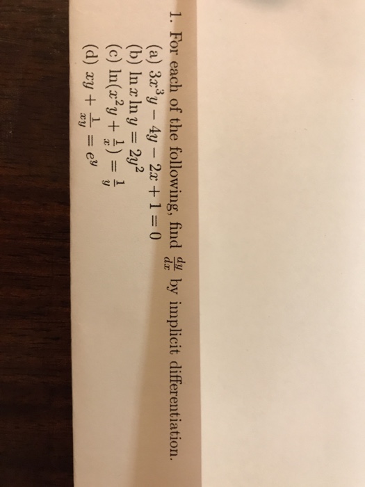 Solved For each of the following, find dy/dx by implicit | Chegg.com